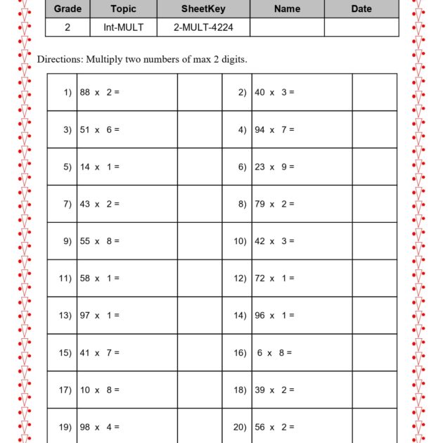 Multiplication Worksheets For Grade 2 - https://eLearning24x7.com