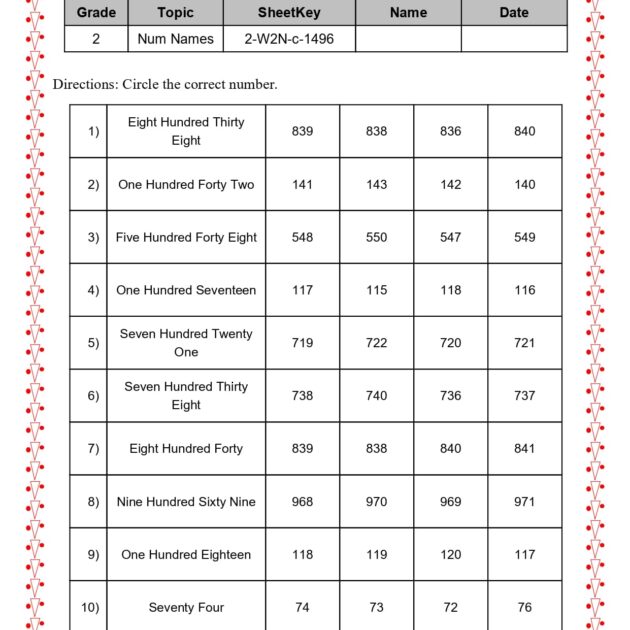 Number System Worksheets For Grade 2 - https://eLearning24x7.com
