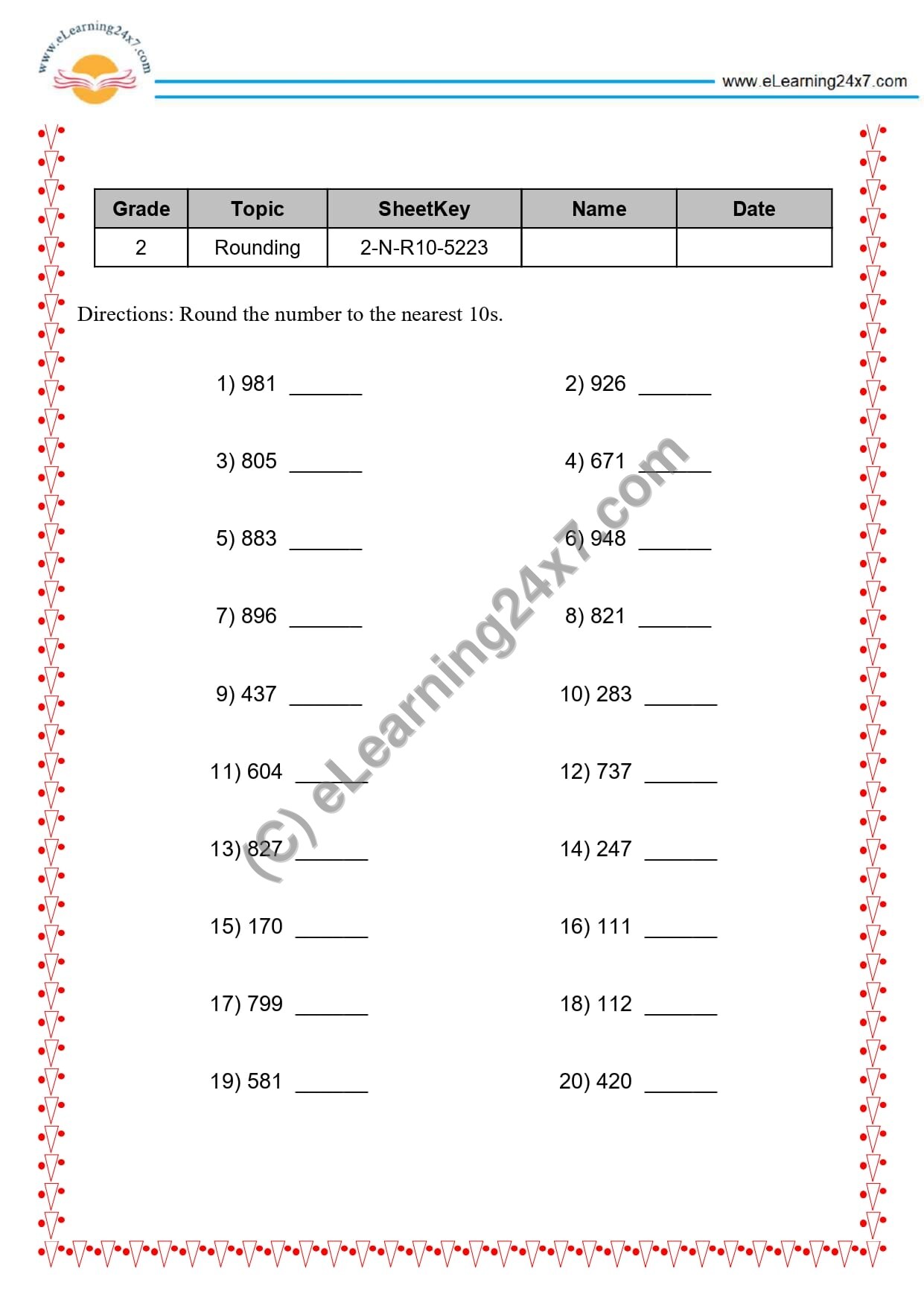 Rounding Worksheets For Grade 2 - www.eLearning24x7.com
