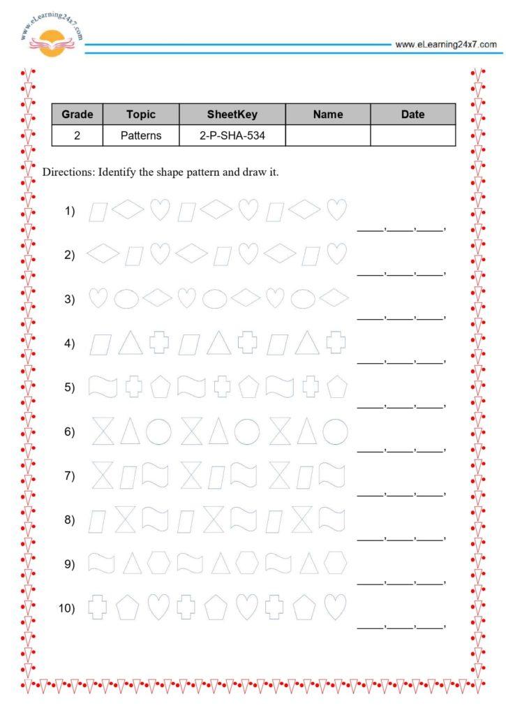 Patterns Worksheets For Grade 2 - https://eLearning24x7.com