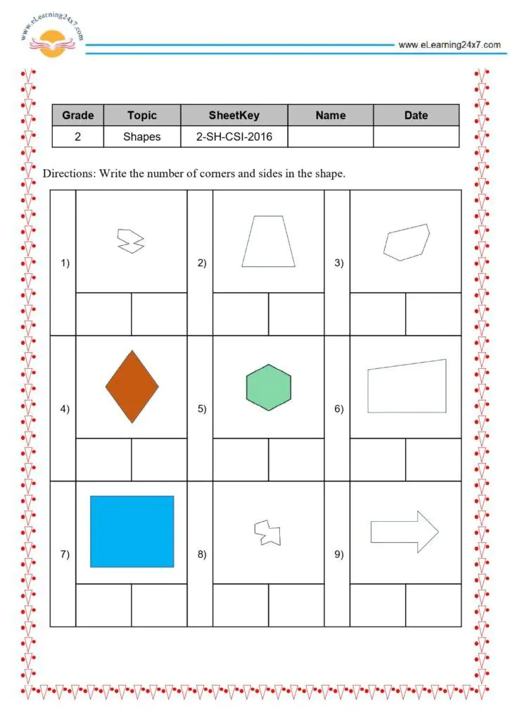 Shapes Worksheets For Grade 2 - www.eLearning24x7.com