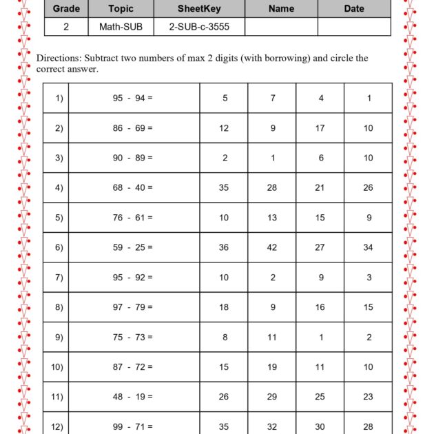Subtraction Worksheets For Grade 2 - https://eLearning24x7.com