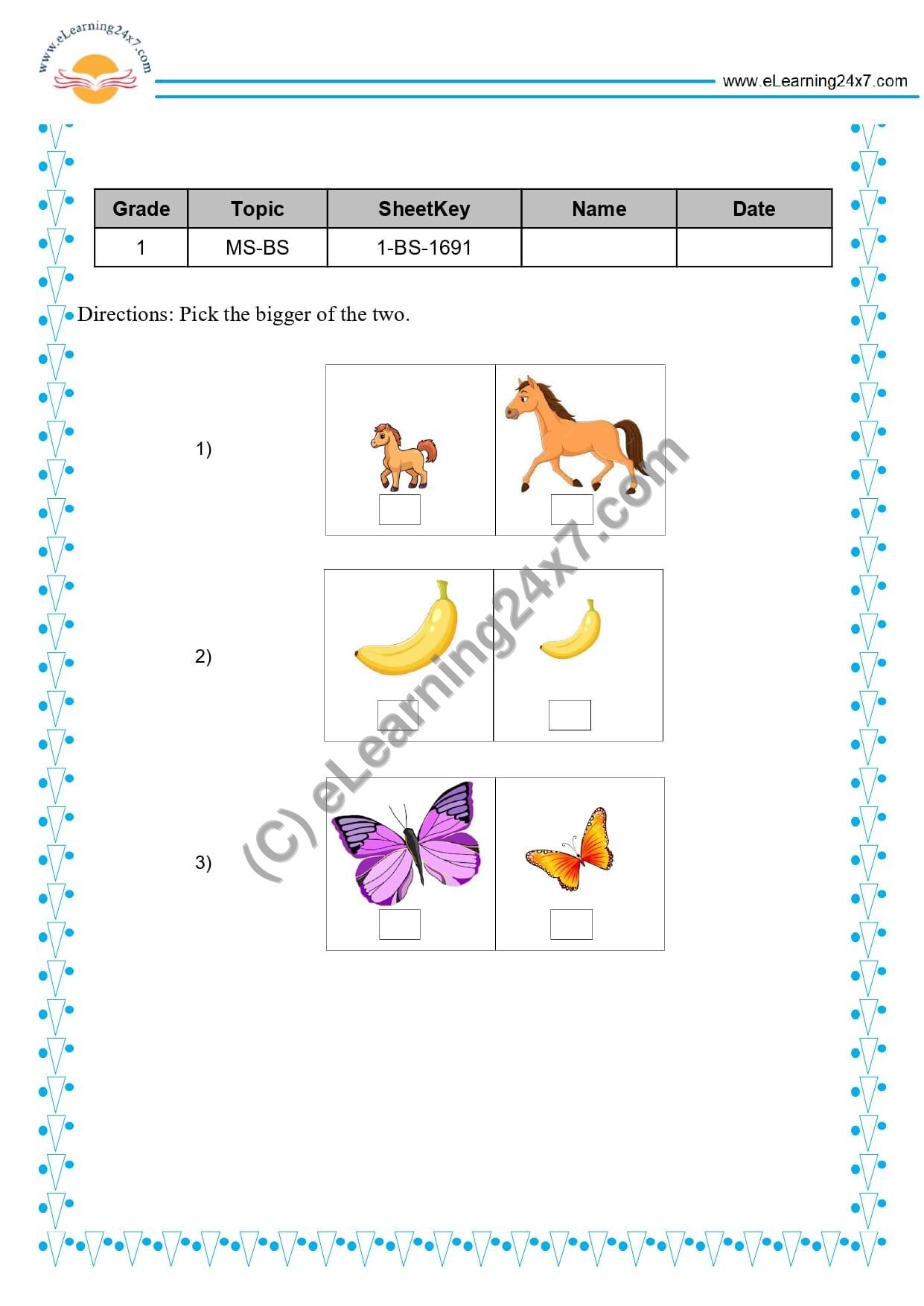 Measurement Worksheets For Grade 1 - https://eLearning24x7.com