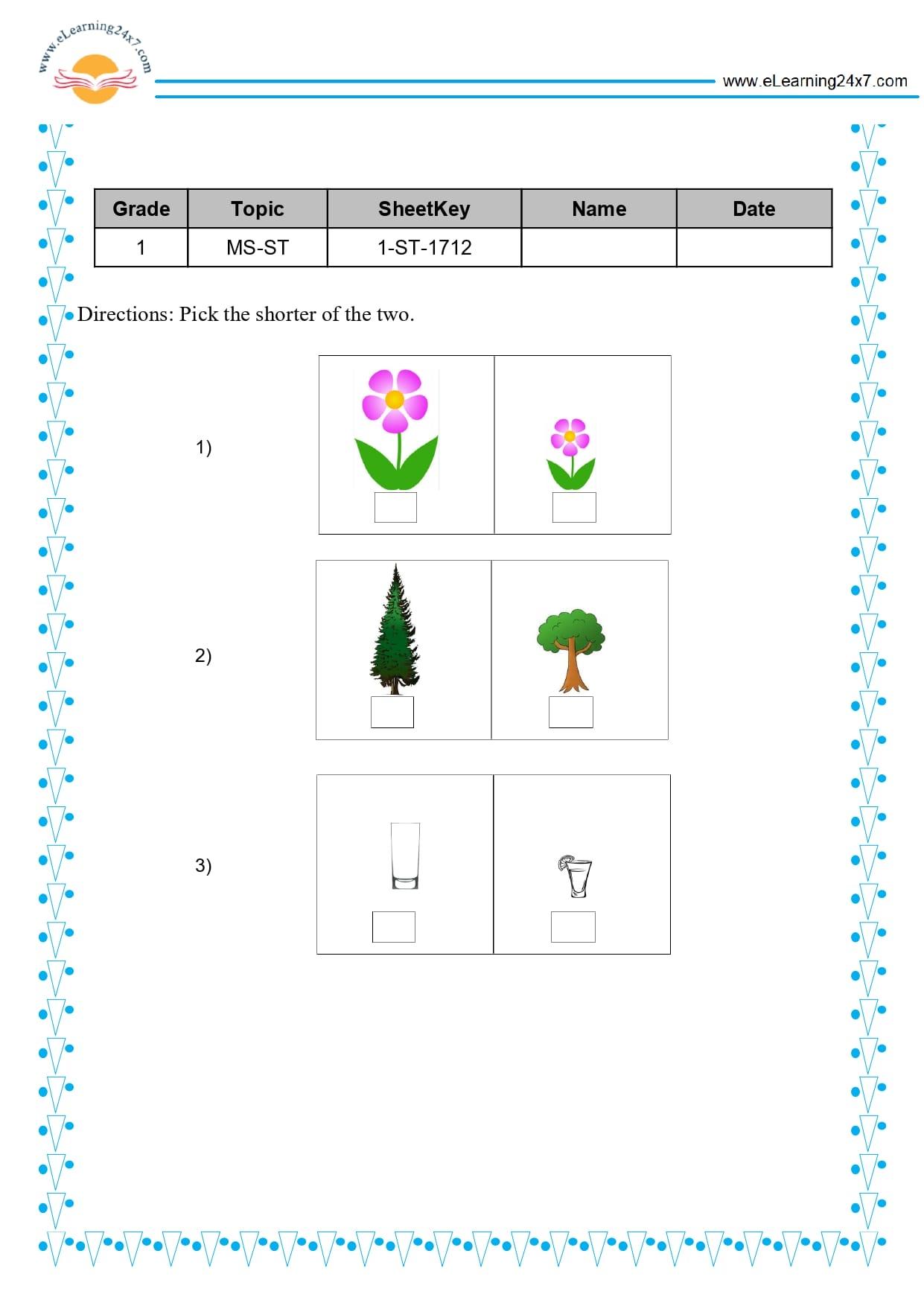 Measurement Worksheets For Grade 1 - www.eLearning24x7.com