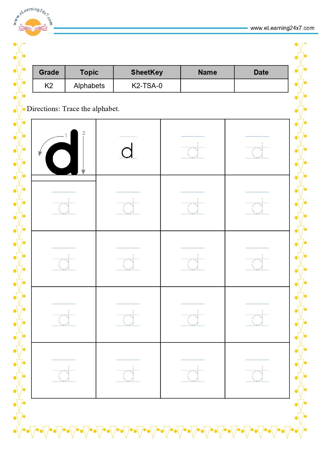 Trace Lowercase Alphabet ‘d’ - https://eLearning24x7.com