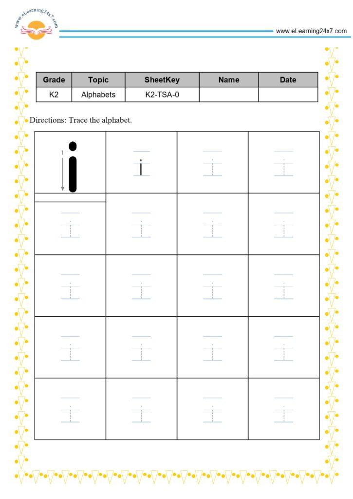 Trace Lowercase Alphabet ‘i’ - https://eLearning24x7.com