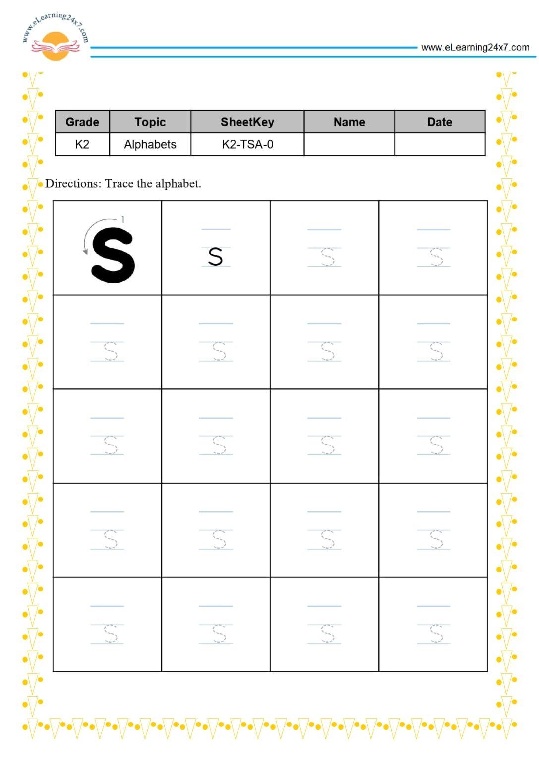 Trace Lowercase Alphabet ‘s’ - https://eLearning24x7.com