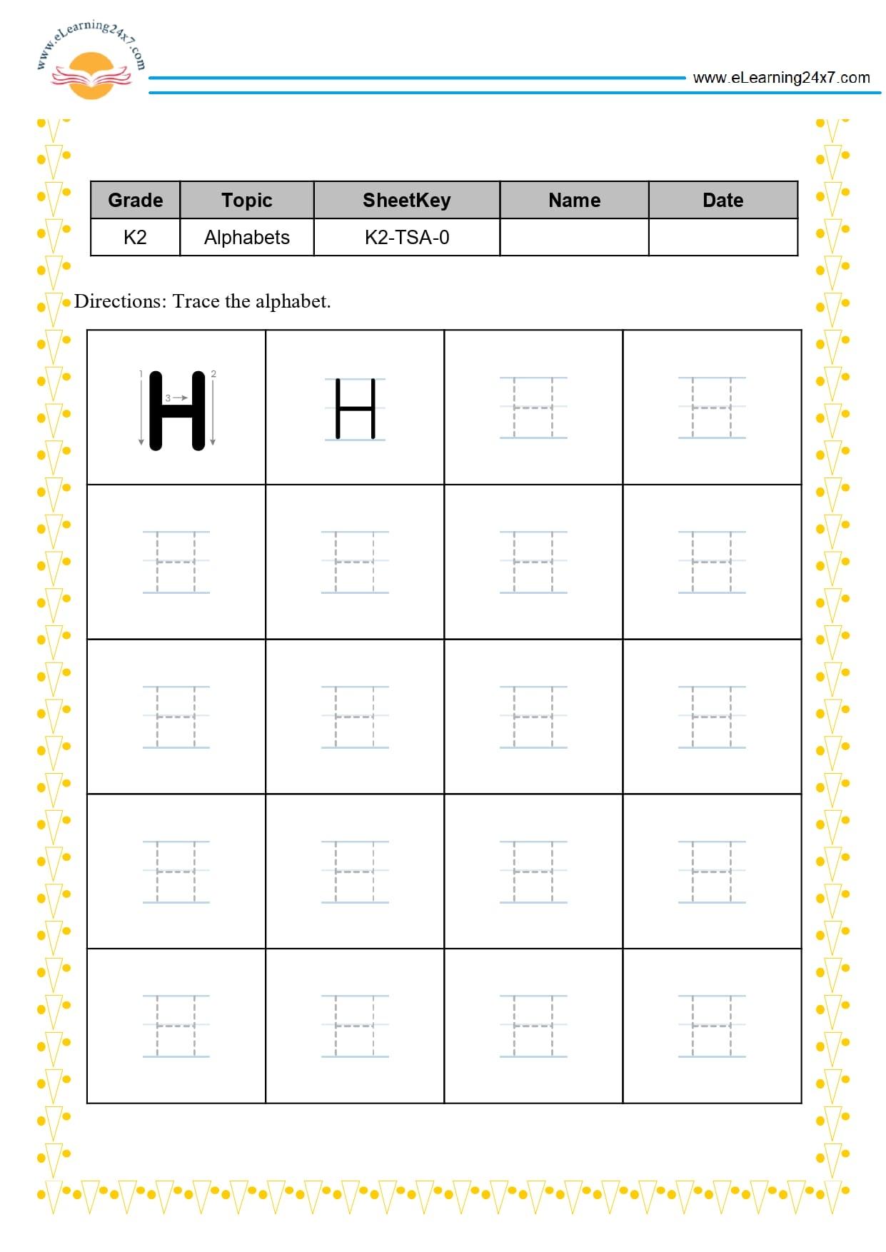 Trace Alphabet ‘H’ - https://eLearning24x7.com