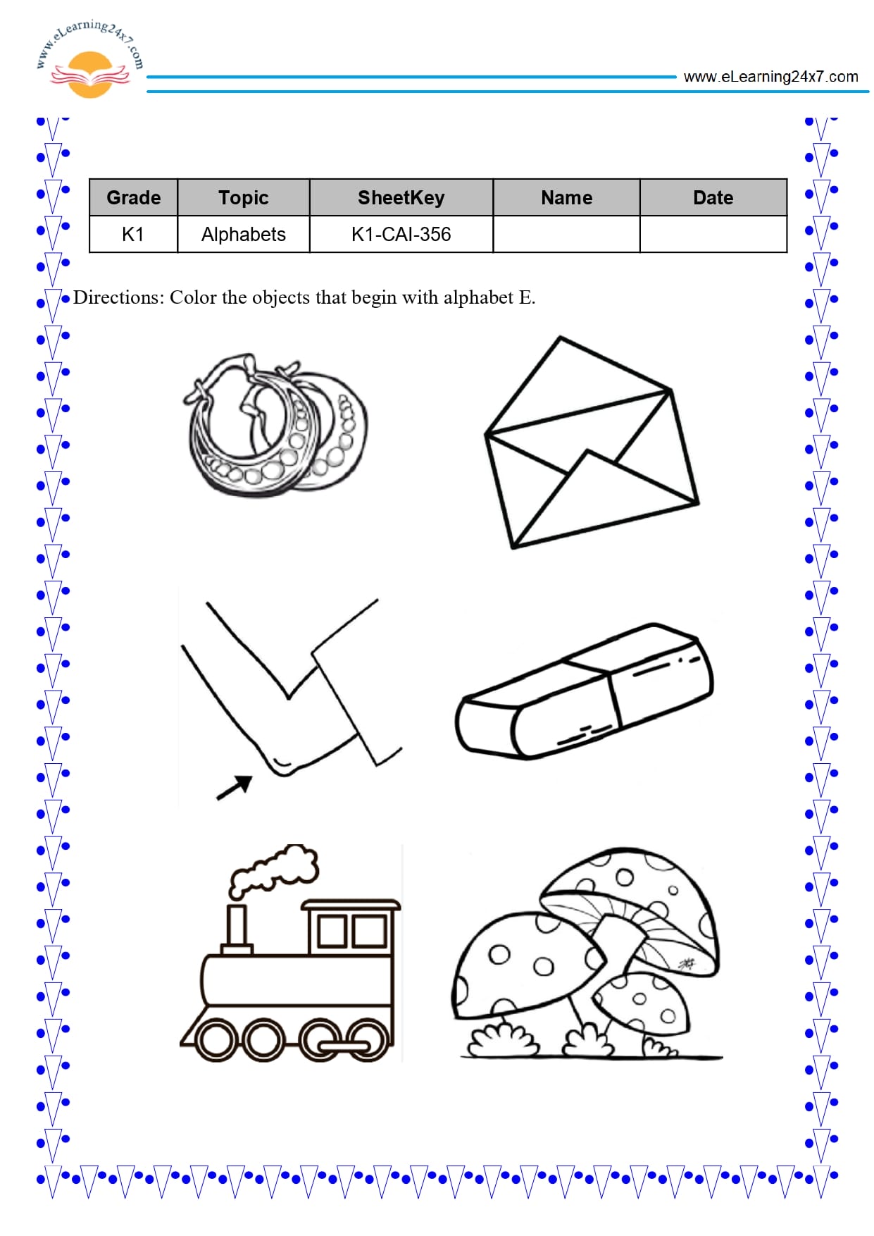 Color Objects Starting With Letter E - https://eLearning24x7.com