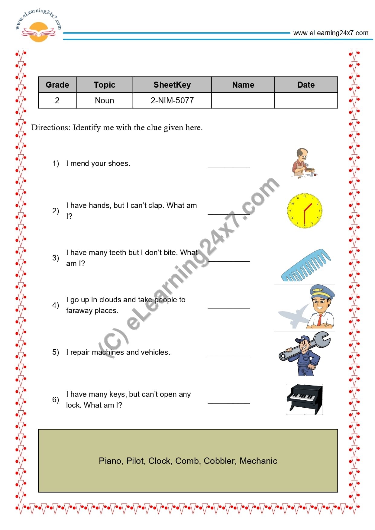 Noun Worksheets For Grade 2 - https://eLearning24x7.com