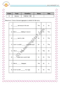 Articles Worksheets For Grade 3 - www.eLearning24x7.com