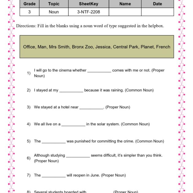 Noun Worksheets For Grade 3 - https://eLearning24x7.com