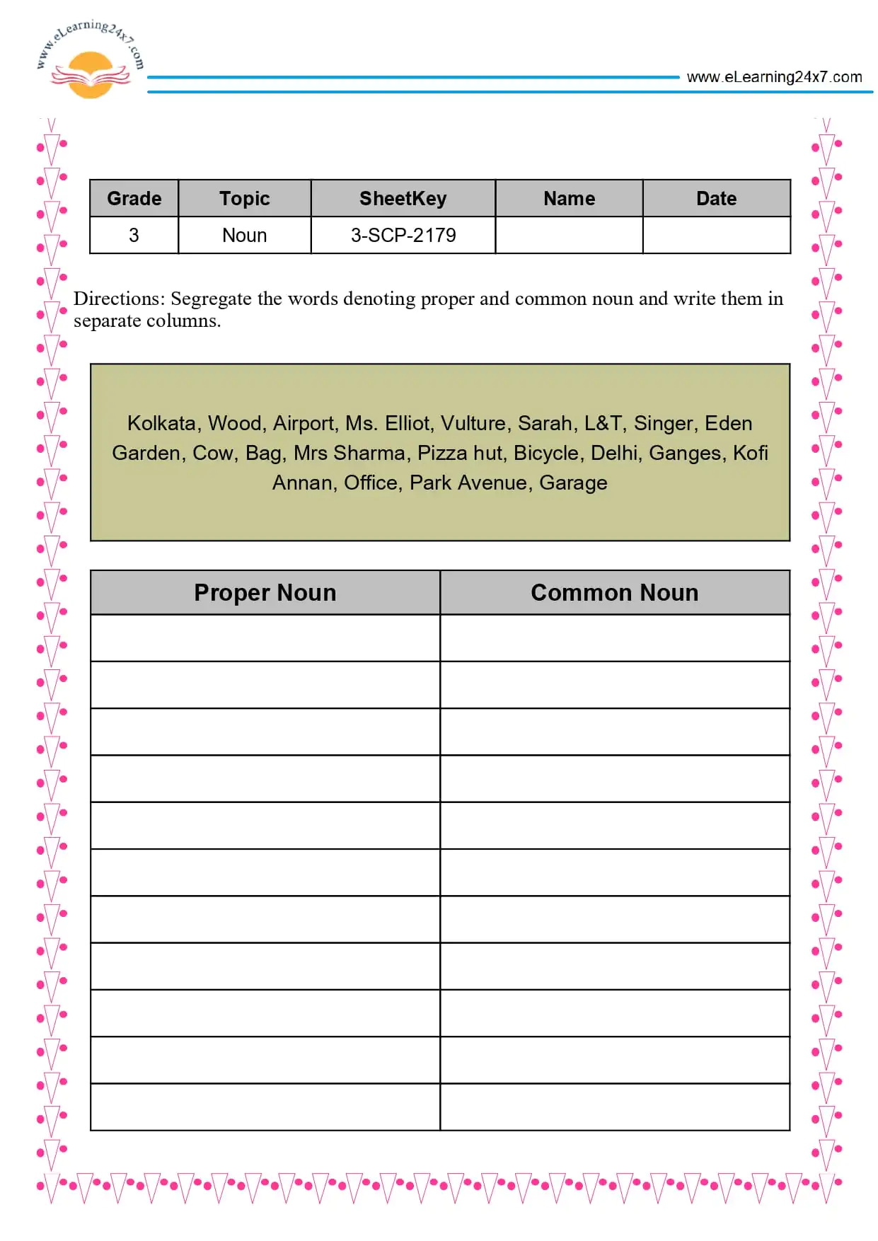 Noun Worksheets For Grade 3 - https://eLearning24x7.com