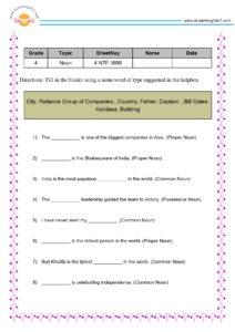 Noun Worksheets For Grade 4 - www.eLearning24x7.com
