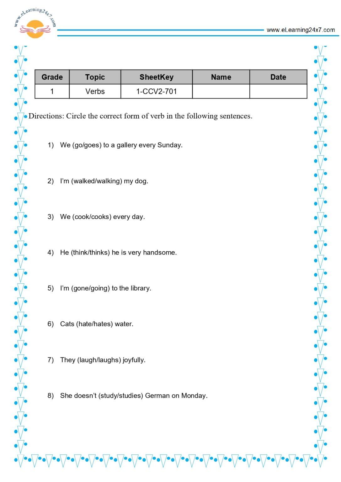 Circle the Correct Verb Form - www.eLearning24x7.com