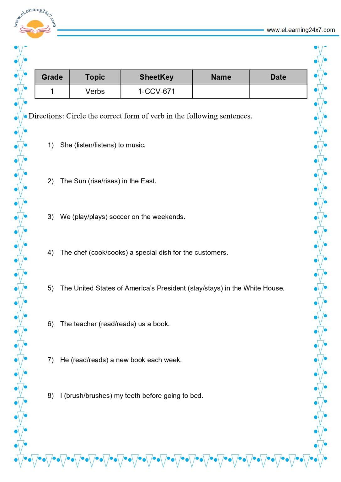 Circle The Correct Verb Form - https://eLearning24x7.com