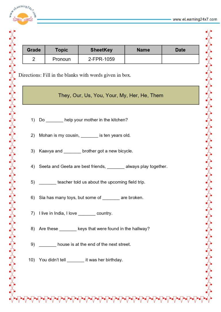 Pronoun Fill The Blanks - www.eLearning24x7.com