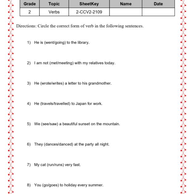 Verbs Worksheets For Grade 2 - https://eLearning24x7.com