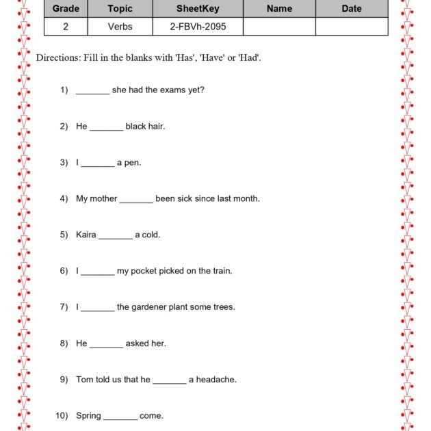 Verbs Worksheets For Grade 2 - https://eLearning24x7.com