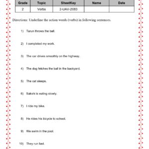 Verbs Worksheets For Grade 2 - https://eLearning24x7.com