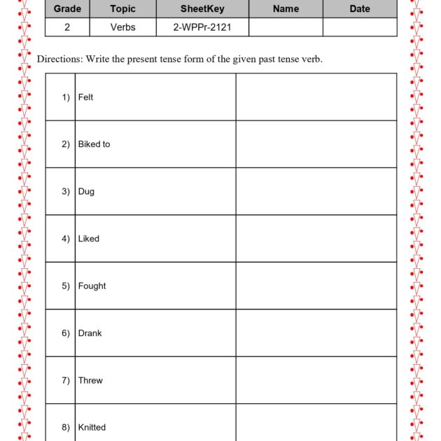 Verbs Worksheets For Grade 2 - https://eLearning24x7.com