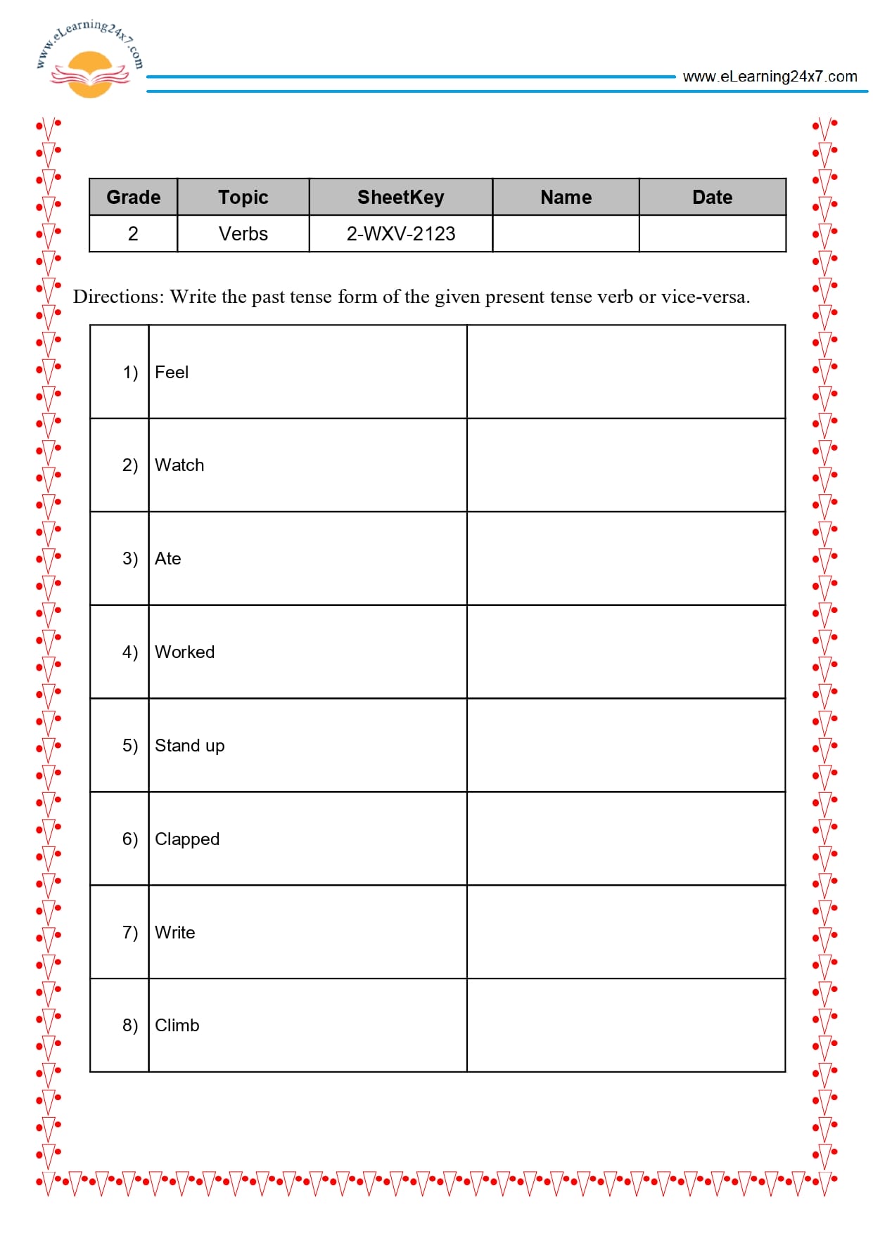 Write Present Or Past Tense Form Of Given Verbs - https://eLearning24x7.com