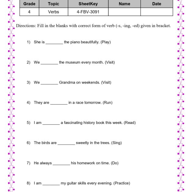 Verbs Worksheets For Grade 4 - https://eLearning24x7.com