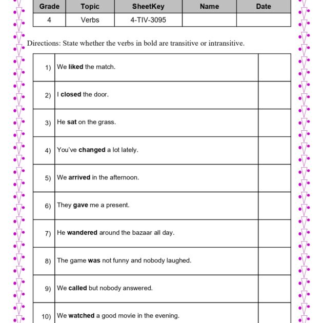 Verbs Worksheets For Grade 4 - https://eLearning24x7.com