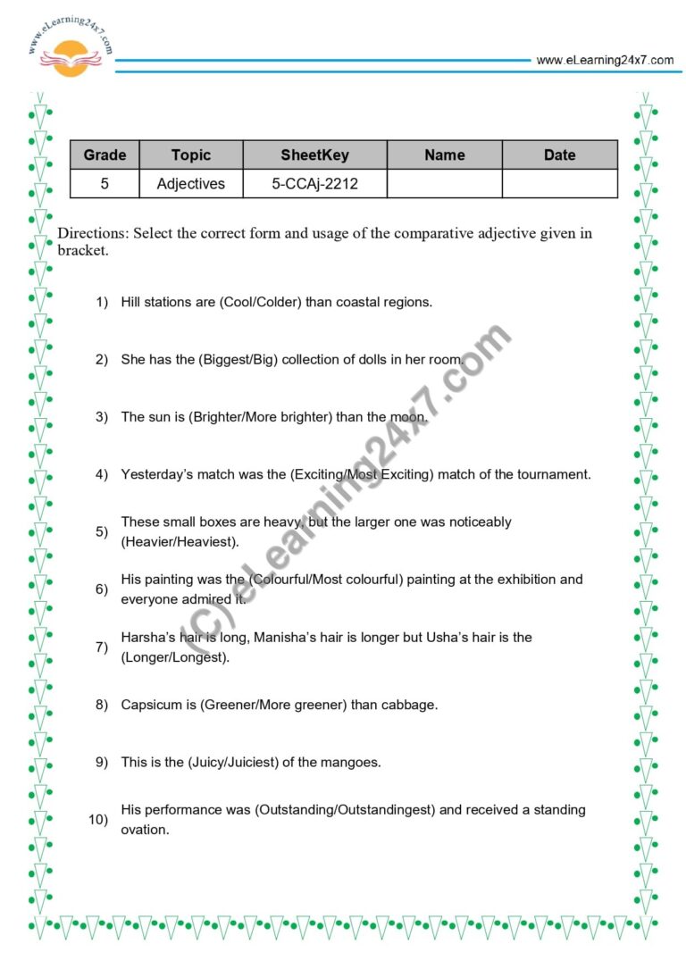 Choose Correct Comparative Adjectives - https://eLearning24x7.com