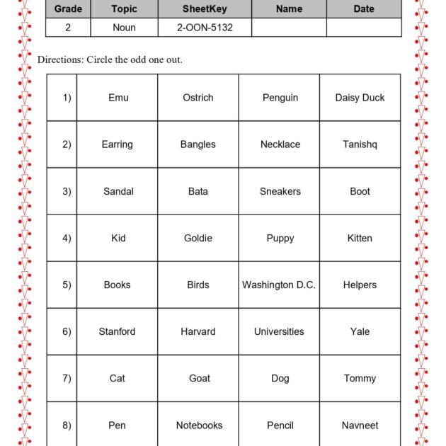 Noun Worksheets For Grade 2 - https://eLearning24x7.com