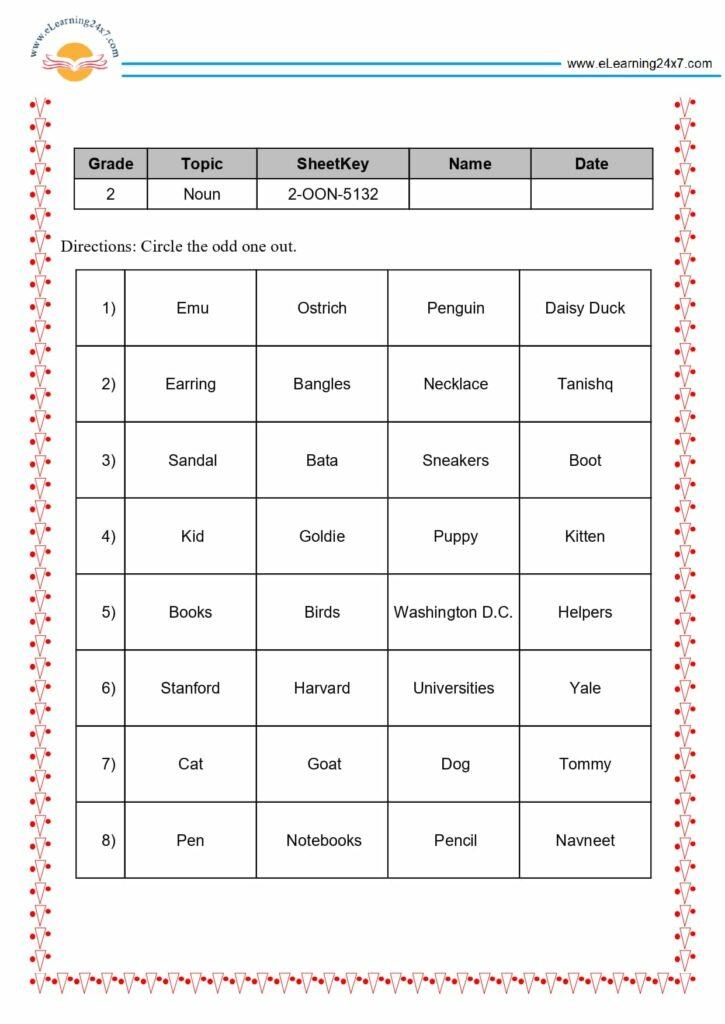 Noun Worksheets For Grade 2 - https://eLearning24x7.com