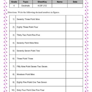 Decimals Worksheets For Grade 4 - https://eLearning24x7.com