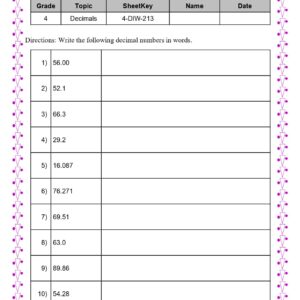 Decimals Worksheets For Grade 4 - https://eLearning24x7.com