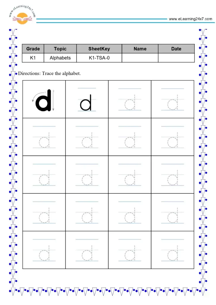 Trace An Alphabet : Lowercase ‘d’ - https://eLearning24x7.com