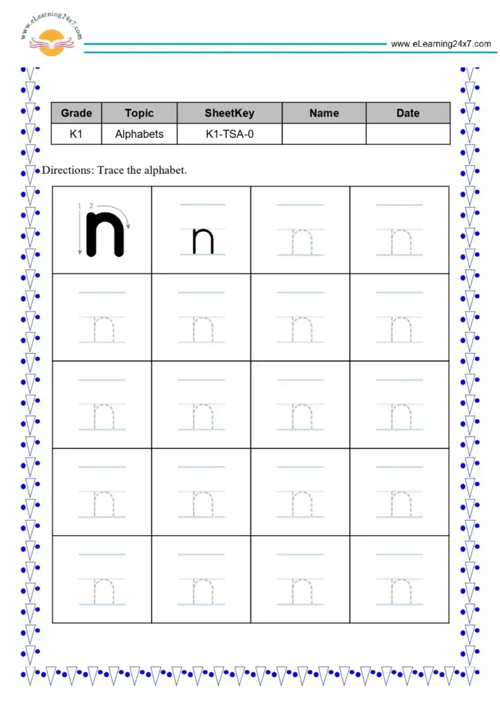Trace An Alphabet : Lowercase ‘n’ - https://eLearning24x7.com