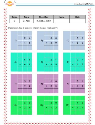 Addition Worksheets For Grade 2 - www.eLearning24x7.com