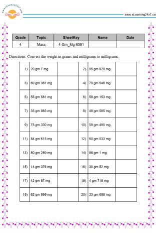 Measurements Worksheets For Grade 4 - https://eLearning24x7.com